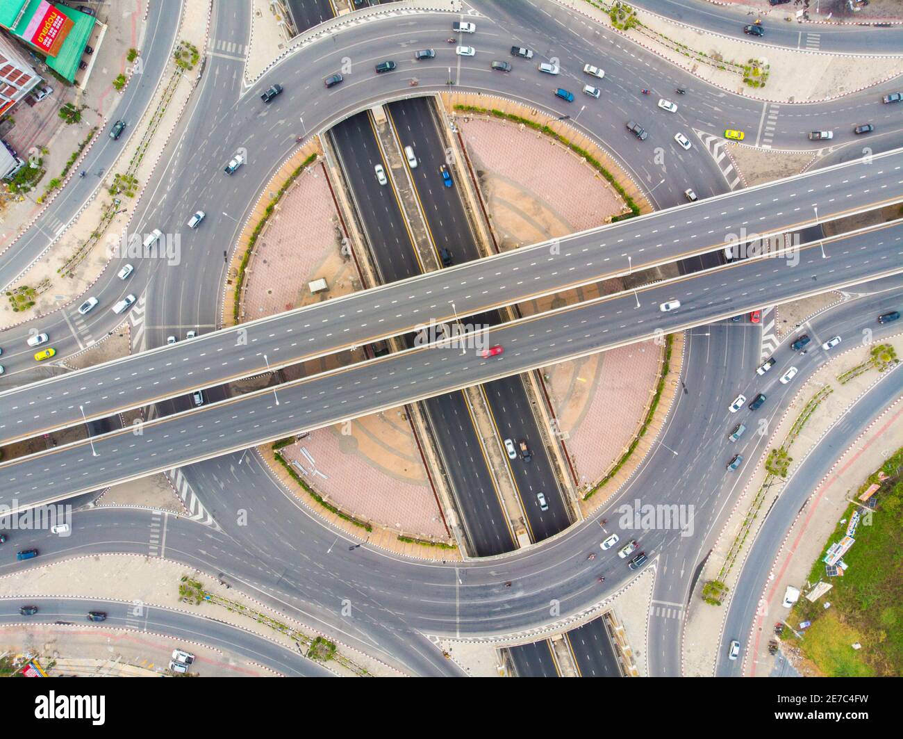 Aerial drone fly above roundabout hi-res stock photography and images ...