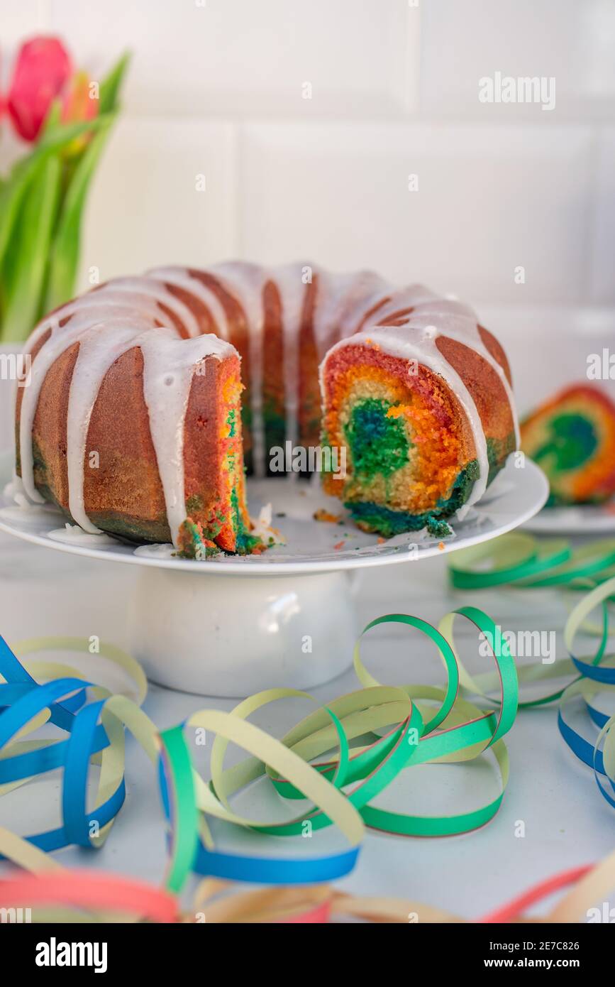 Sweet Home Made Colorful Rainbow Sponge Cake Stock Photo - Alamy
