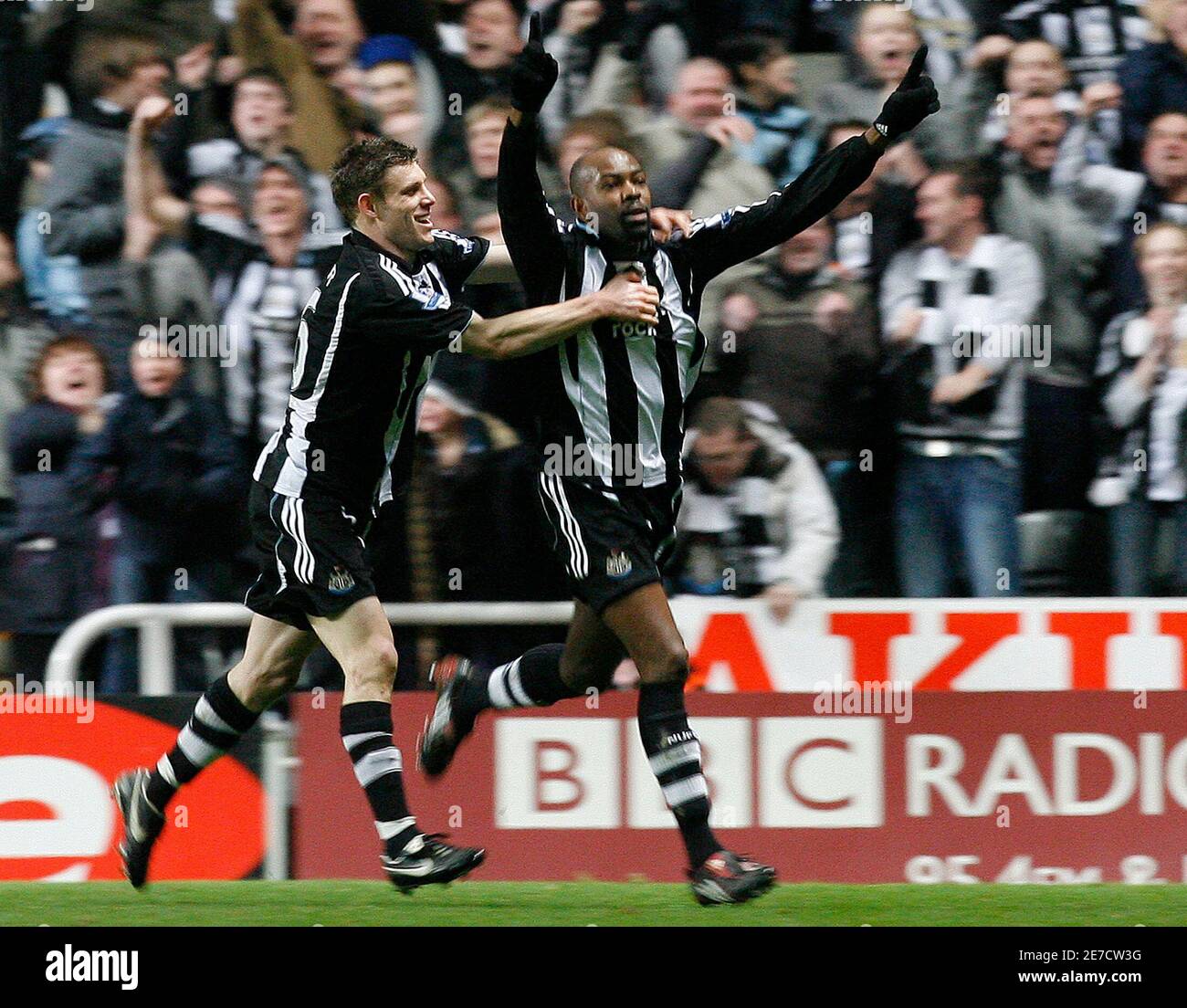 Newcastle uniteds james milner celebrates scoring hi-res stock ...