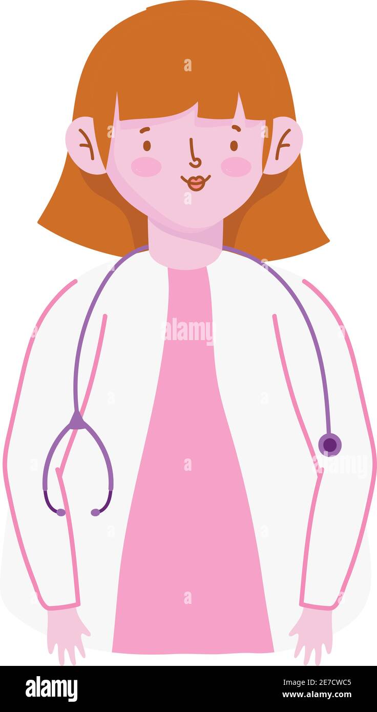 female physician character cartoon white background vector illustration ...