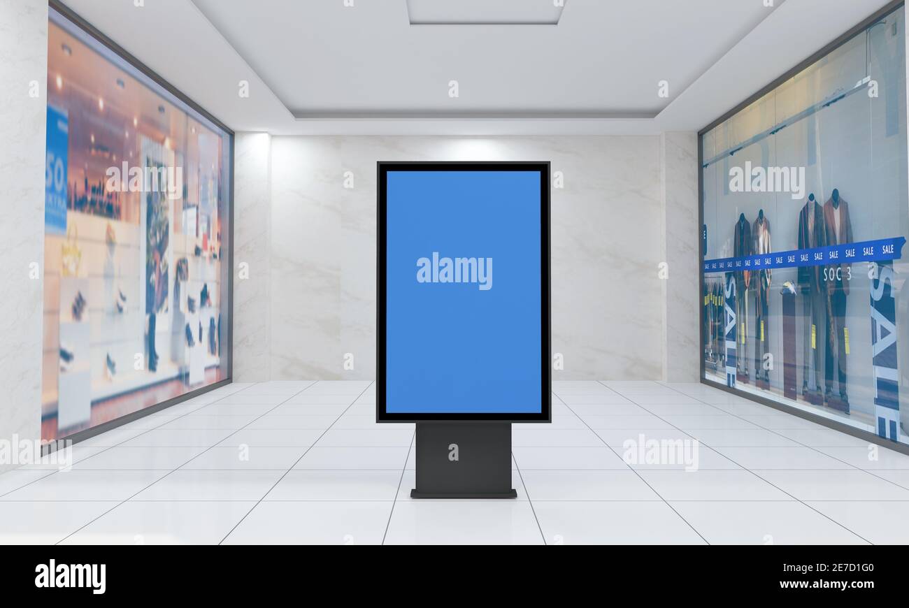 A 3D rendering of digital signage in the hallway of a mall Stock Photo ...