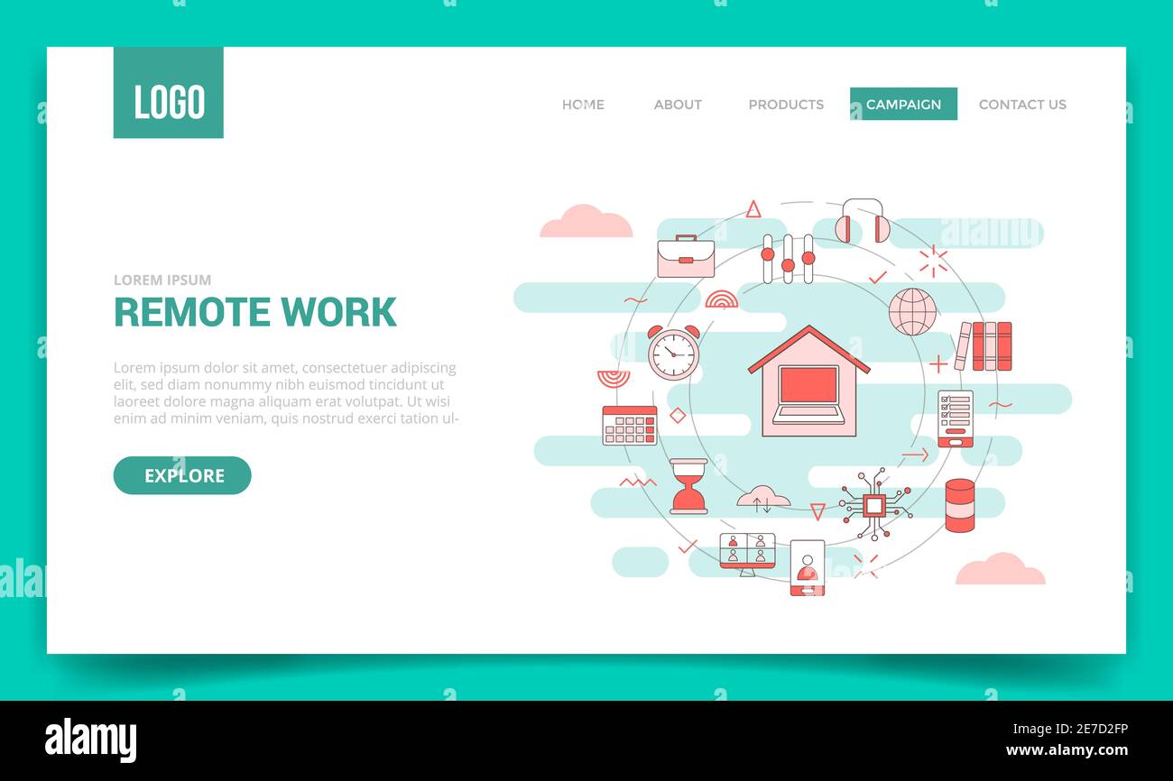 remote work concept with circle icon for website template or landing ...