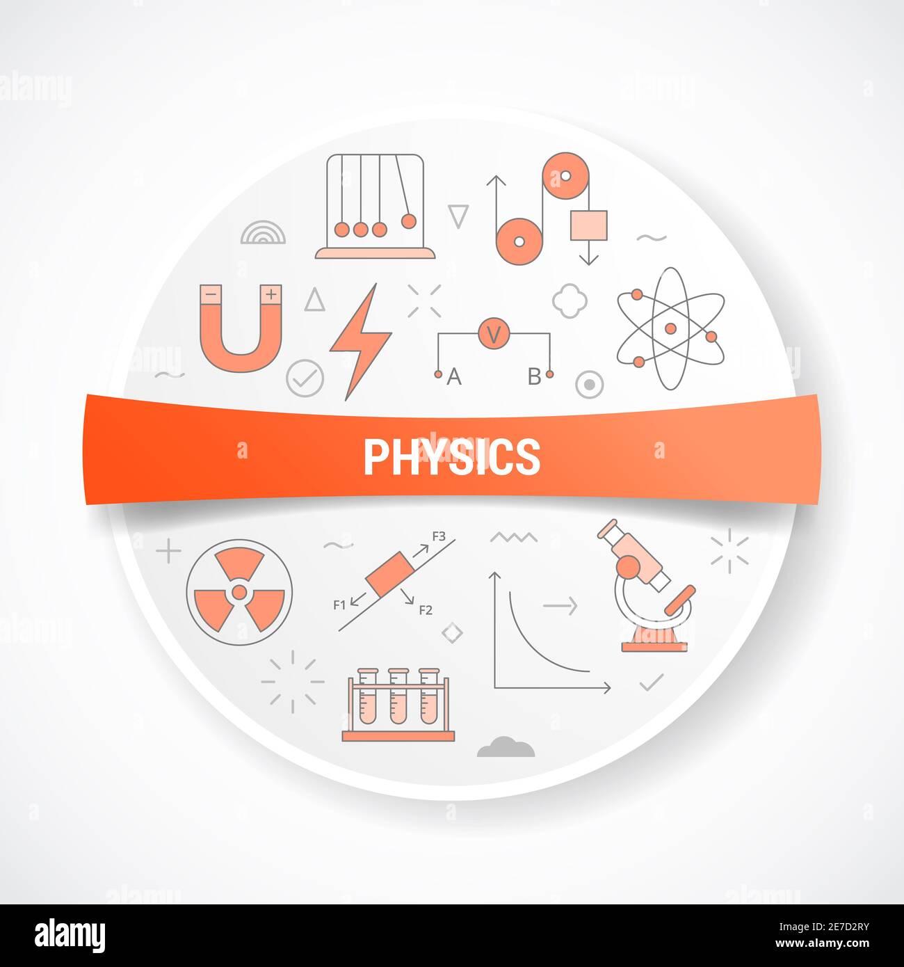 physics with icon concept with round or circle shape vector ...