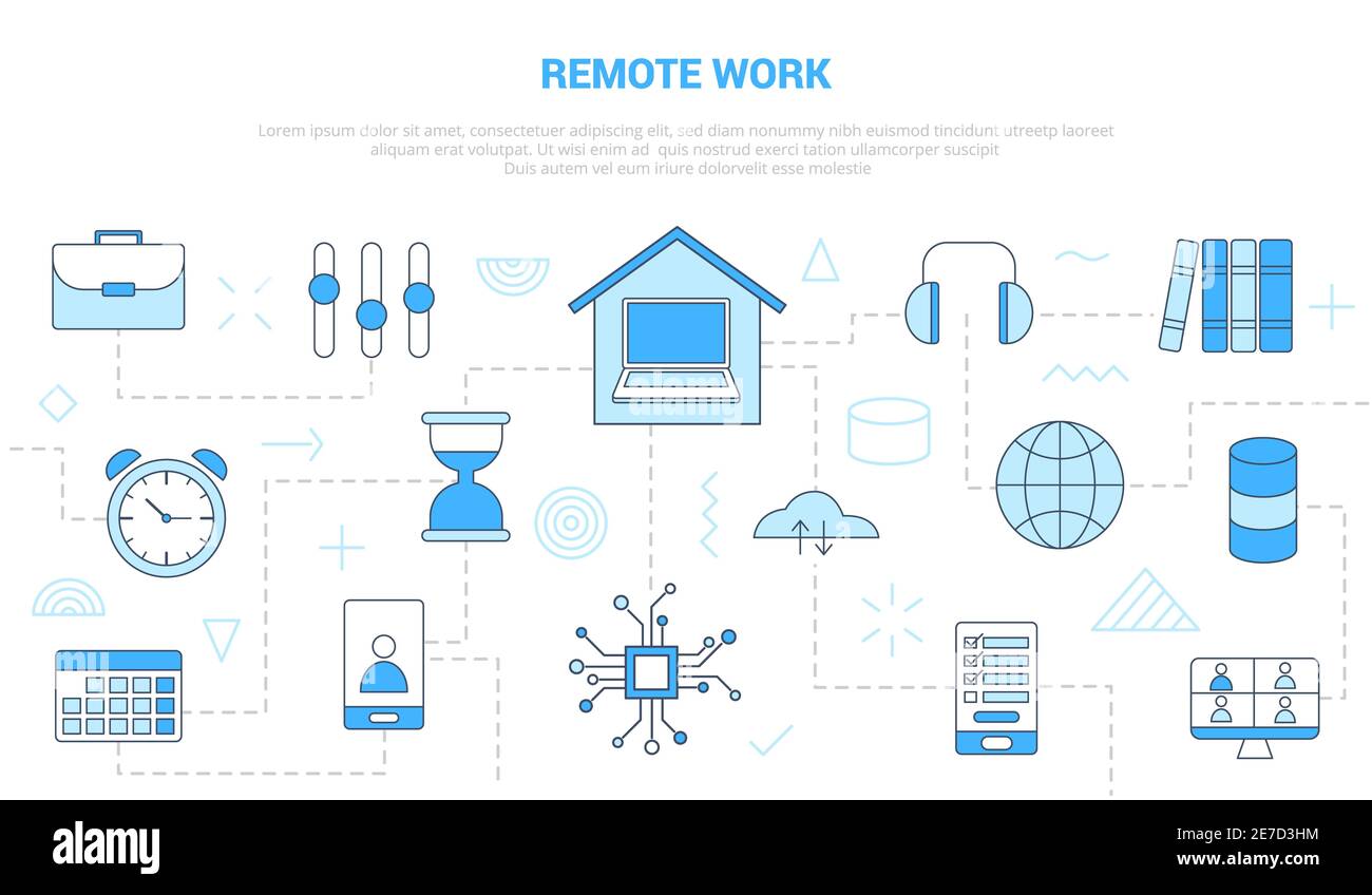 remote work with icon set template banner with modern blue color style ...