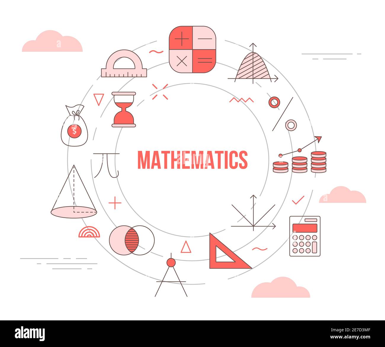 mathematics concept with icon set template banner with modern orange ...