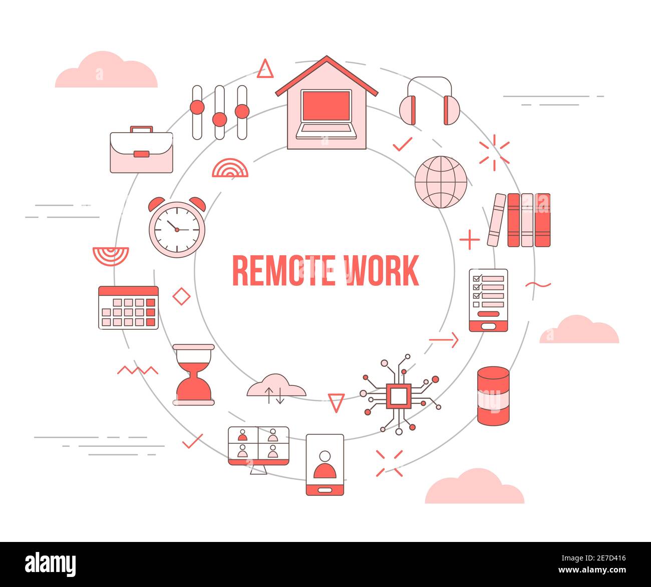 remote work concept with icon set template banner with modern orange ...