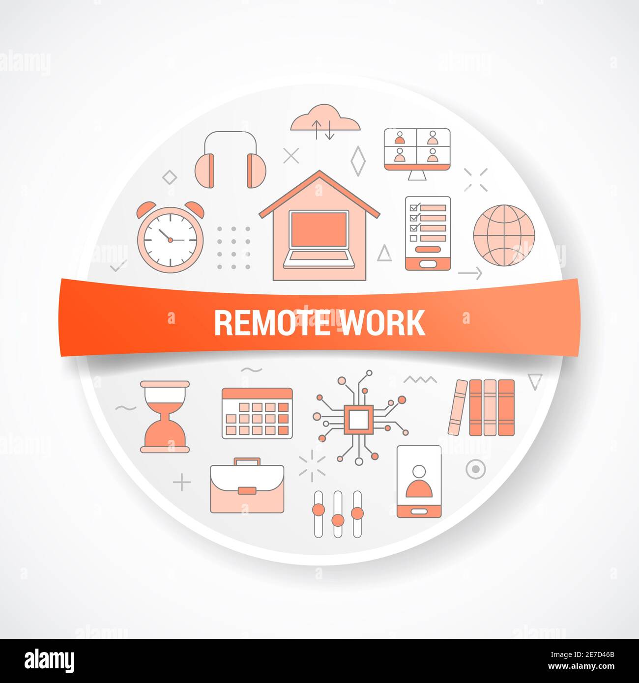 remote work concept with icon concept with round or circle shape vector ...