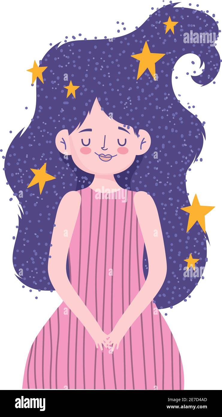 young beautiful woman with stars cartoon vector illustration Stock ...
