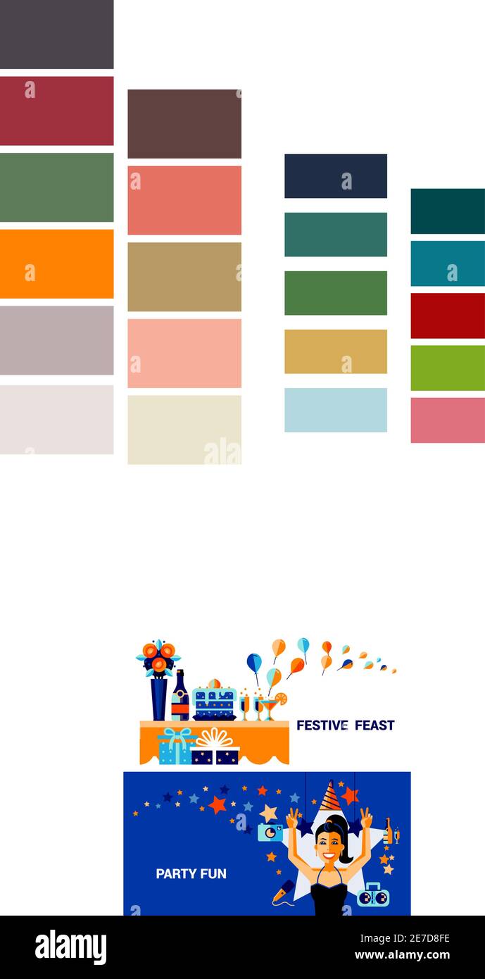 Horizontal celebration banners with items of festive feast fun party ...