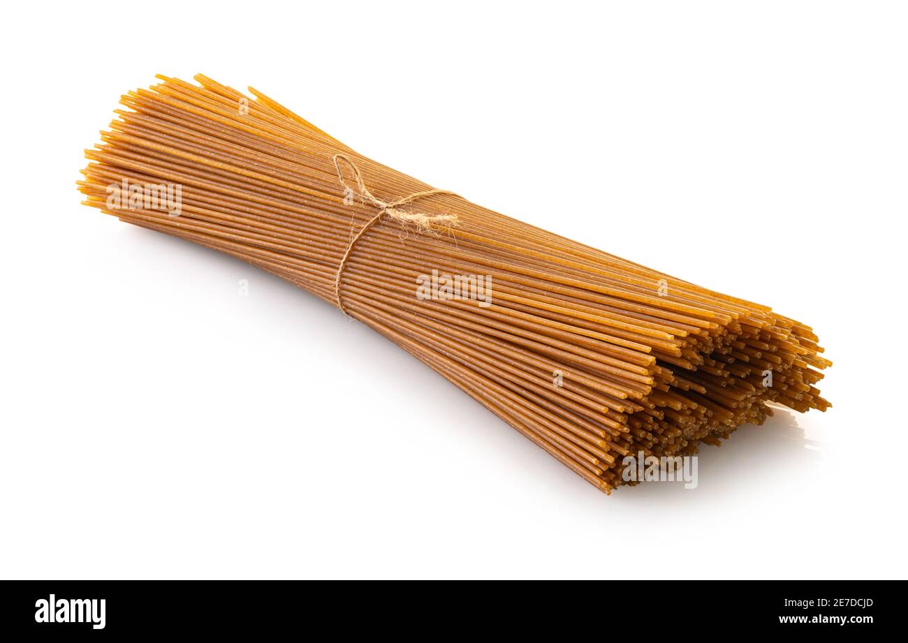 raw pasta spaghetti on white isolated background with clipping patch ...