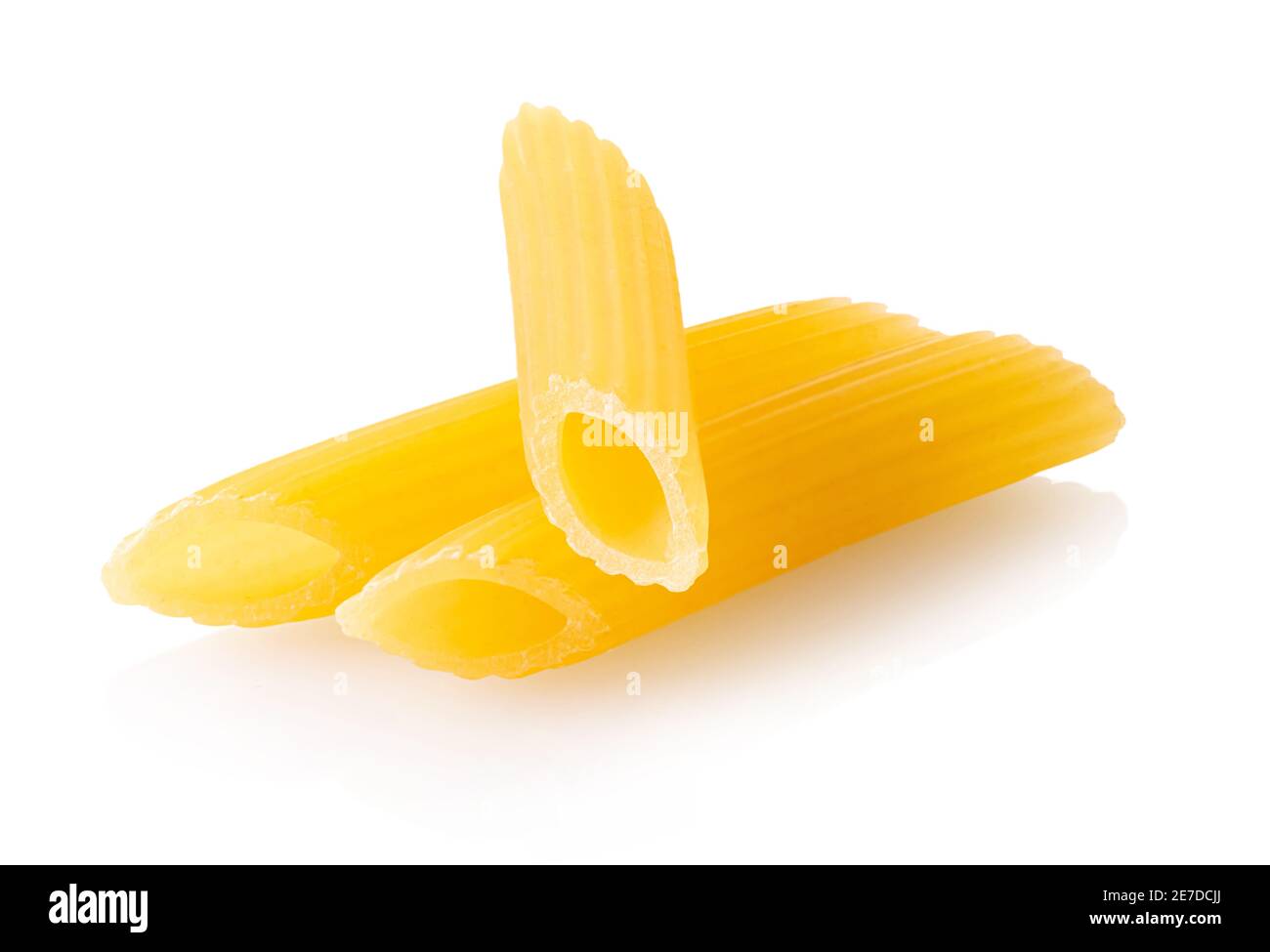 raw pasta penne rigate on white isolated background with clipping patch ...