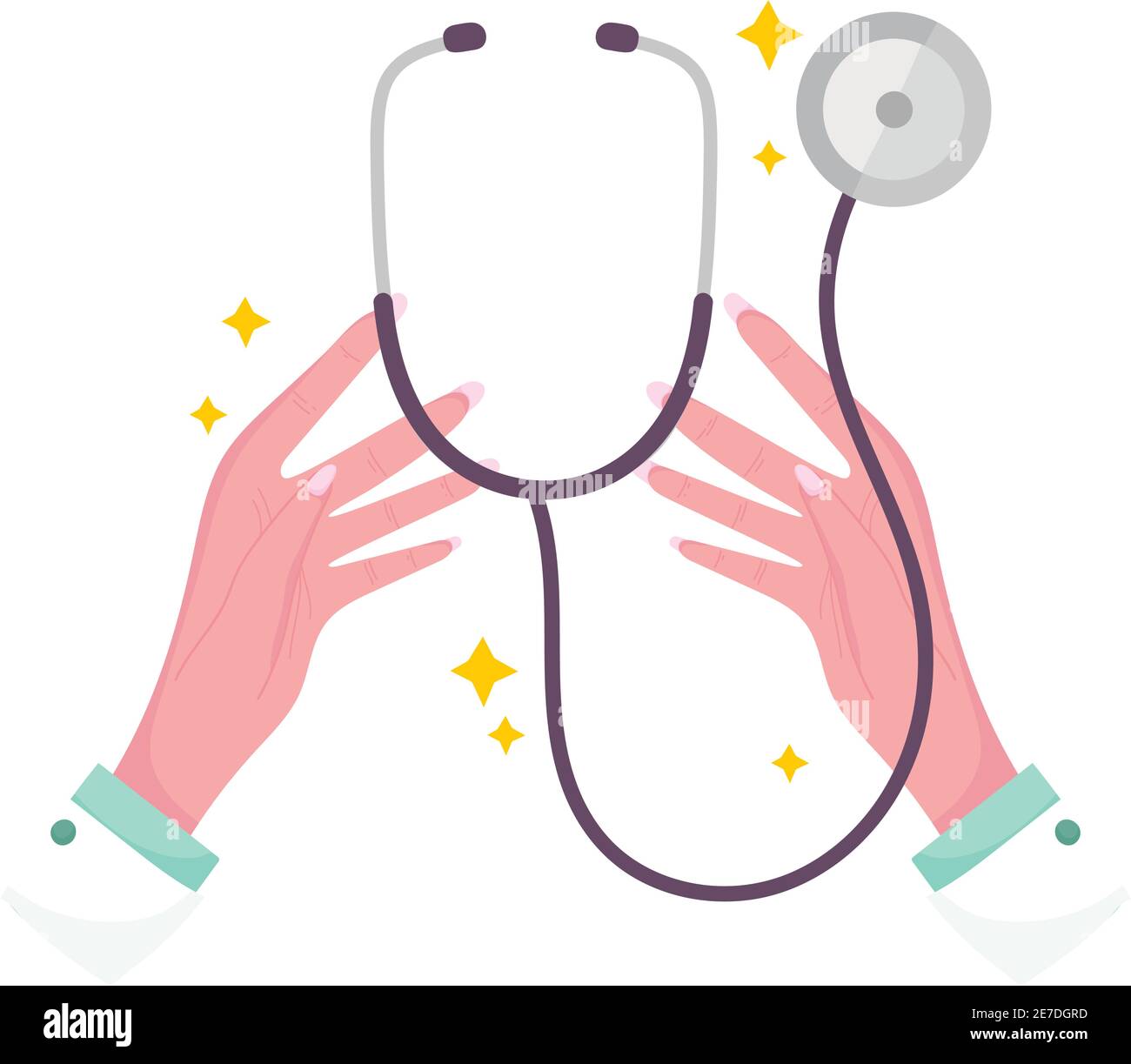 hands female doctor with stethoscope medical equipment vector ...