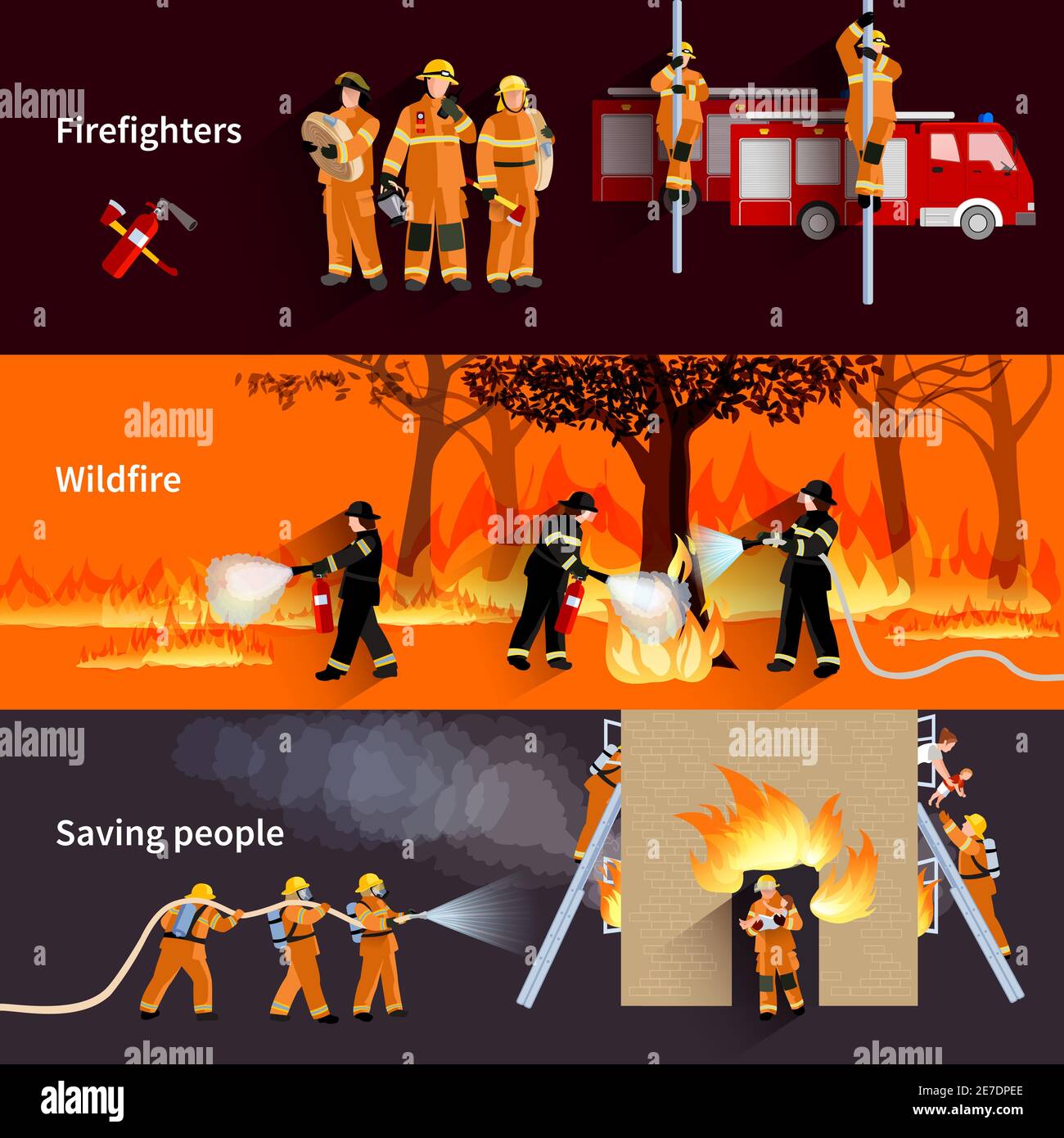horizontal Firefighter people banners with firefighters alerting ...