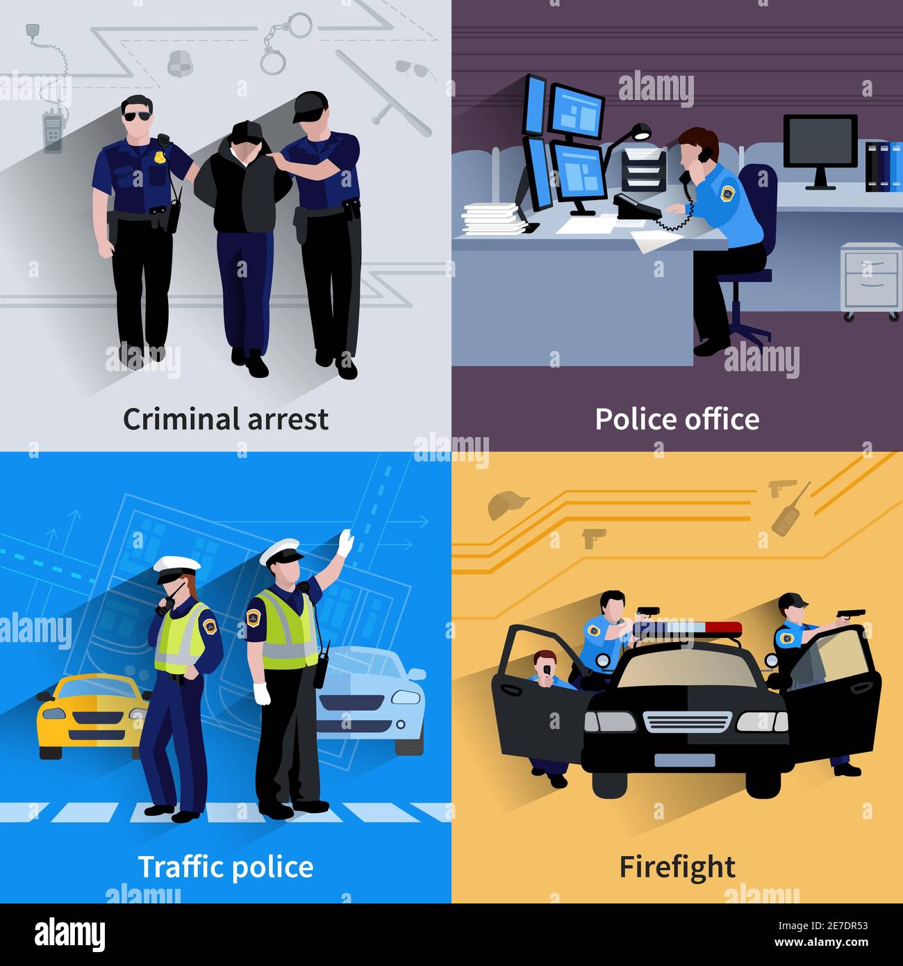 Policeman people 2x2 design compositions of traffic police criminal ...