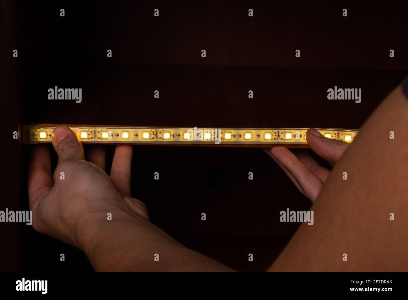 LED strip installation,diode light close up Stock Photo - Alamy