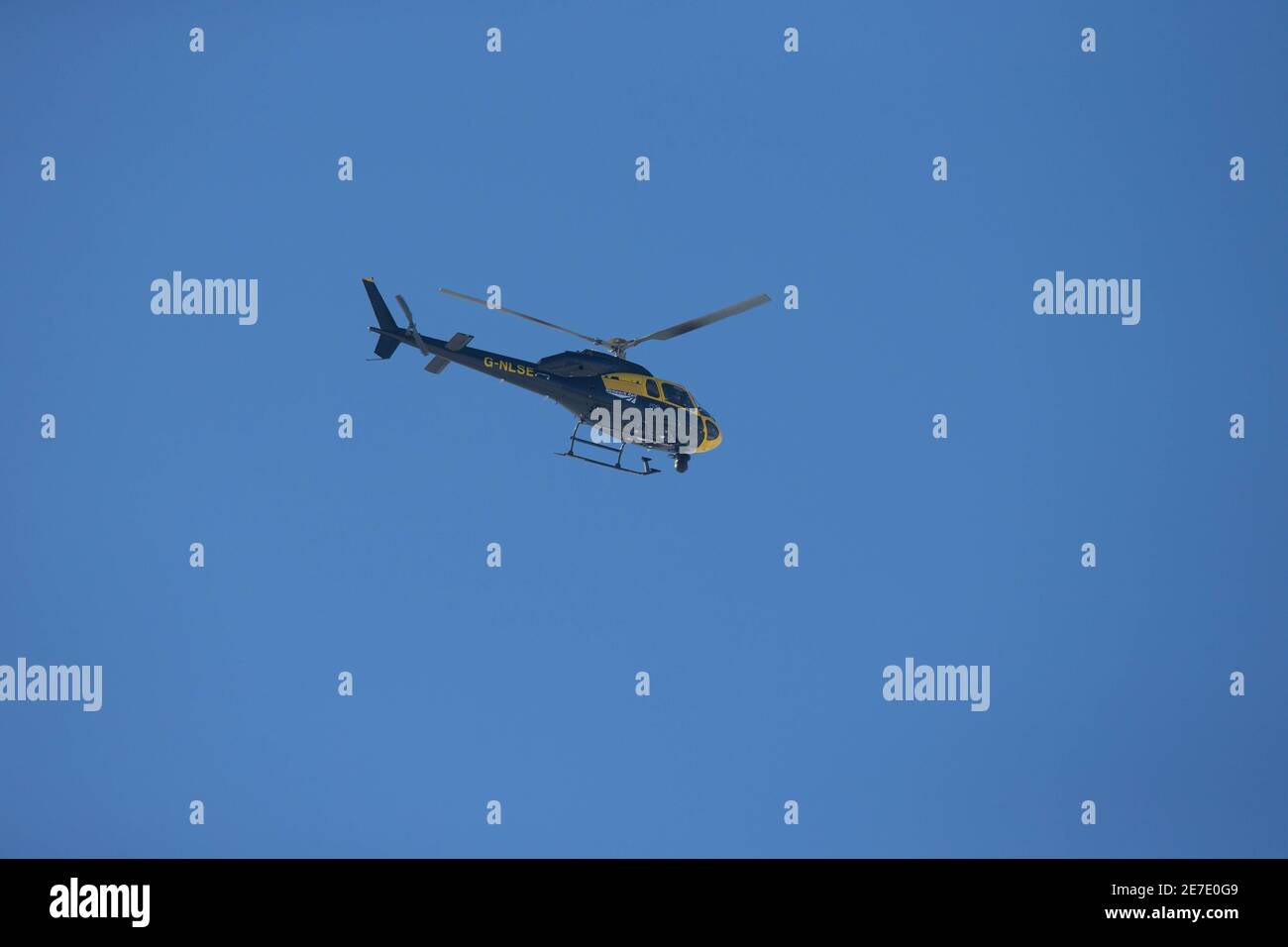 Network Rail Helicopter flying over the main East Coast railway track ...