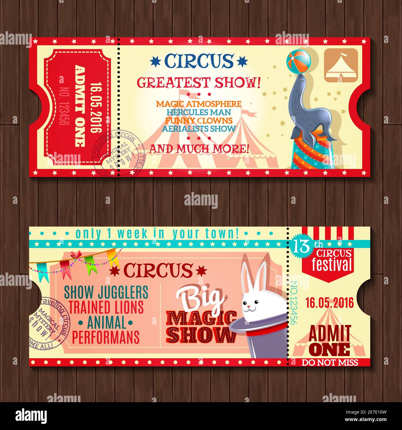 Circus big magic show with trained animals two vintage entrance tickets ...