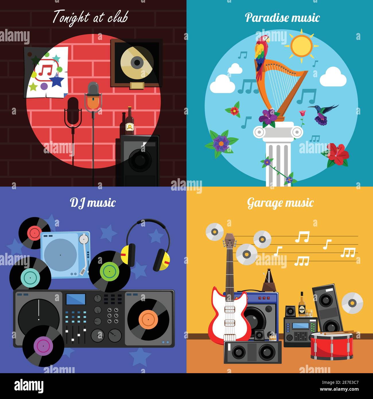 Melody and Instruments square banners set with club dj paradise and ...