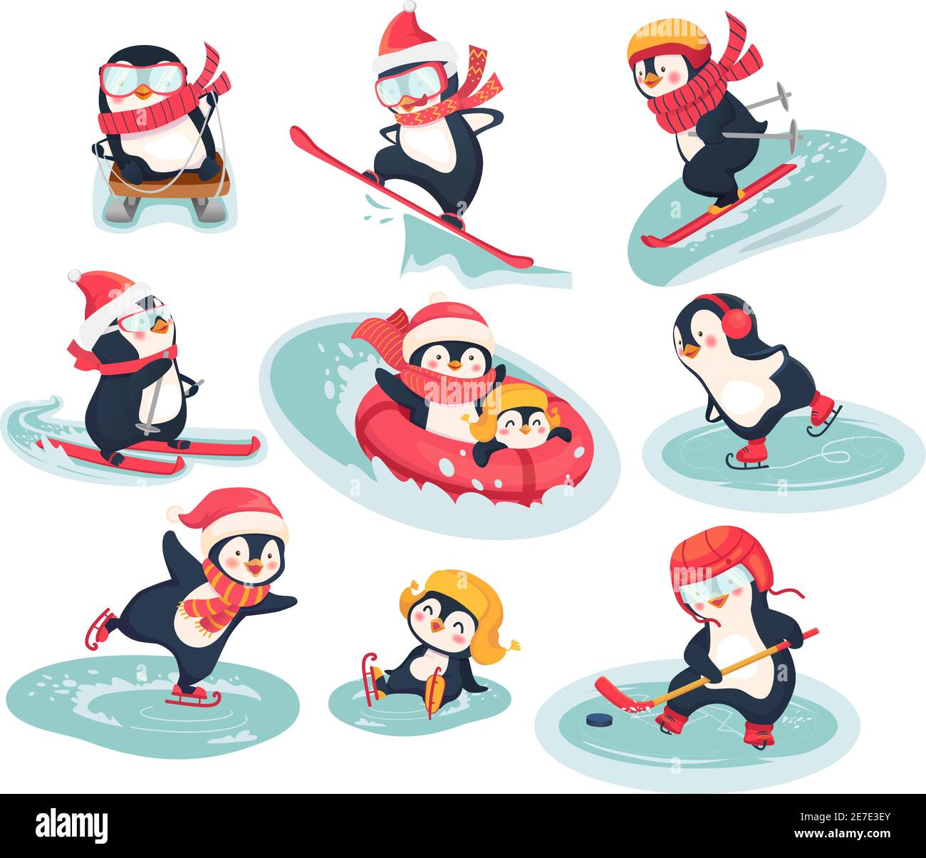 Penguins athletes. Sports characters icons flat illustration Stock ...