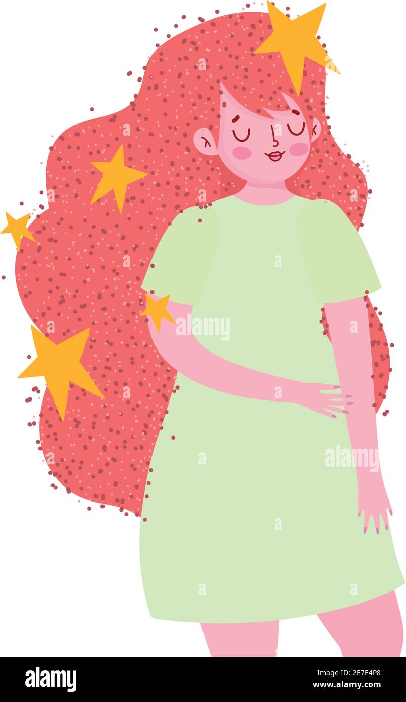 young beautiful woman with stars cartoon vector illustration Stock ...