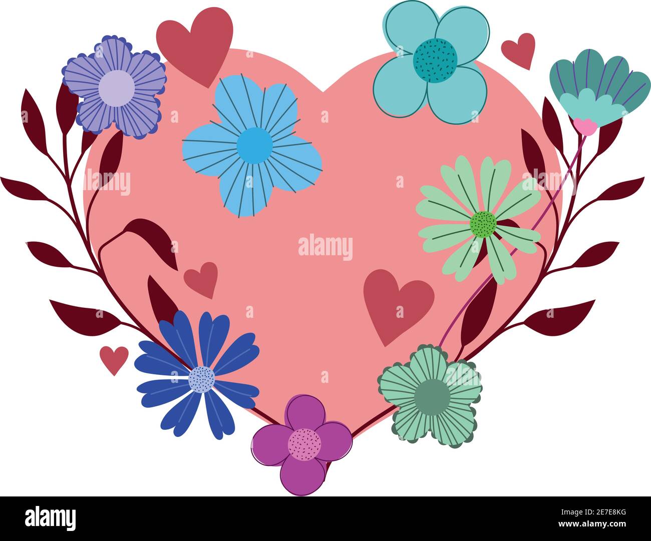 heart love romantic flowers and leaf decoration vector illustration ...