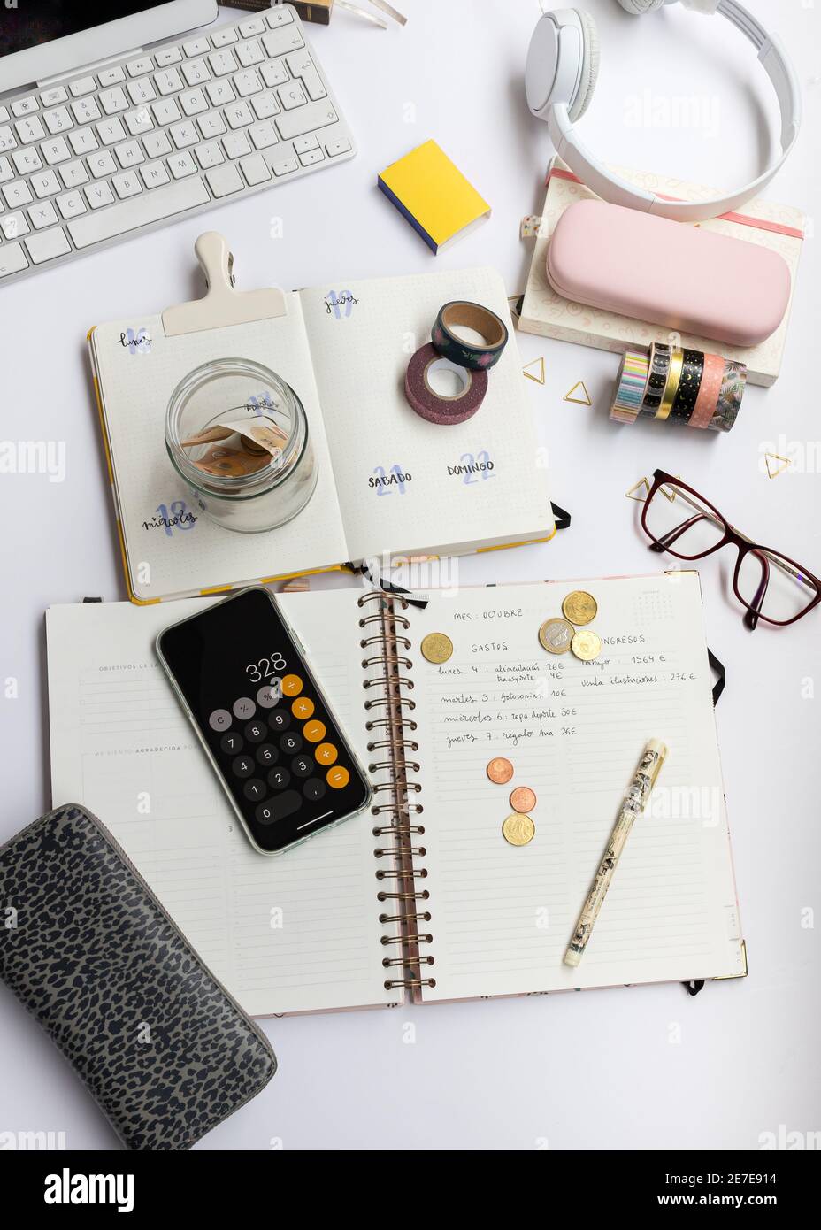 A lot of home budget things ready to be used to try to make ends meet ...