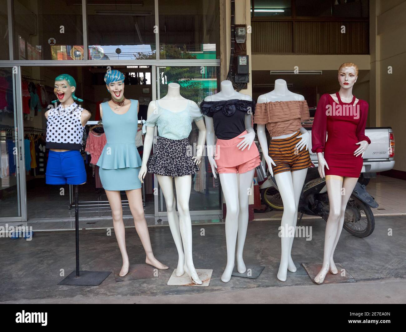 A row of mannequins showing some examples of fashion models Stock Photo ...