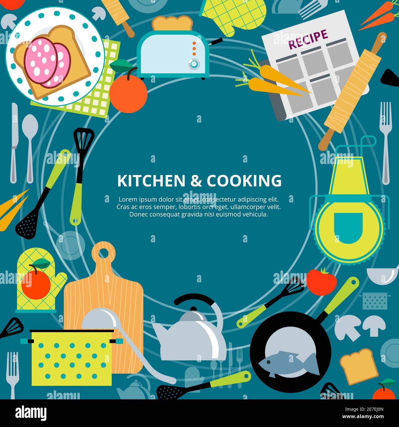 Home healthy and fast cooking concept poster with kitchen appliances ...