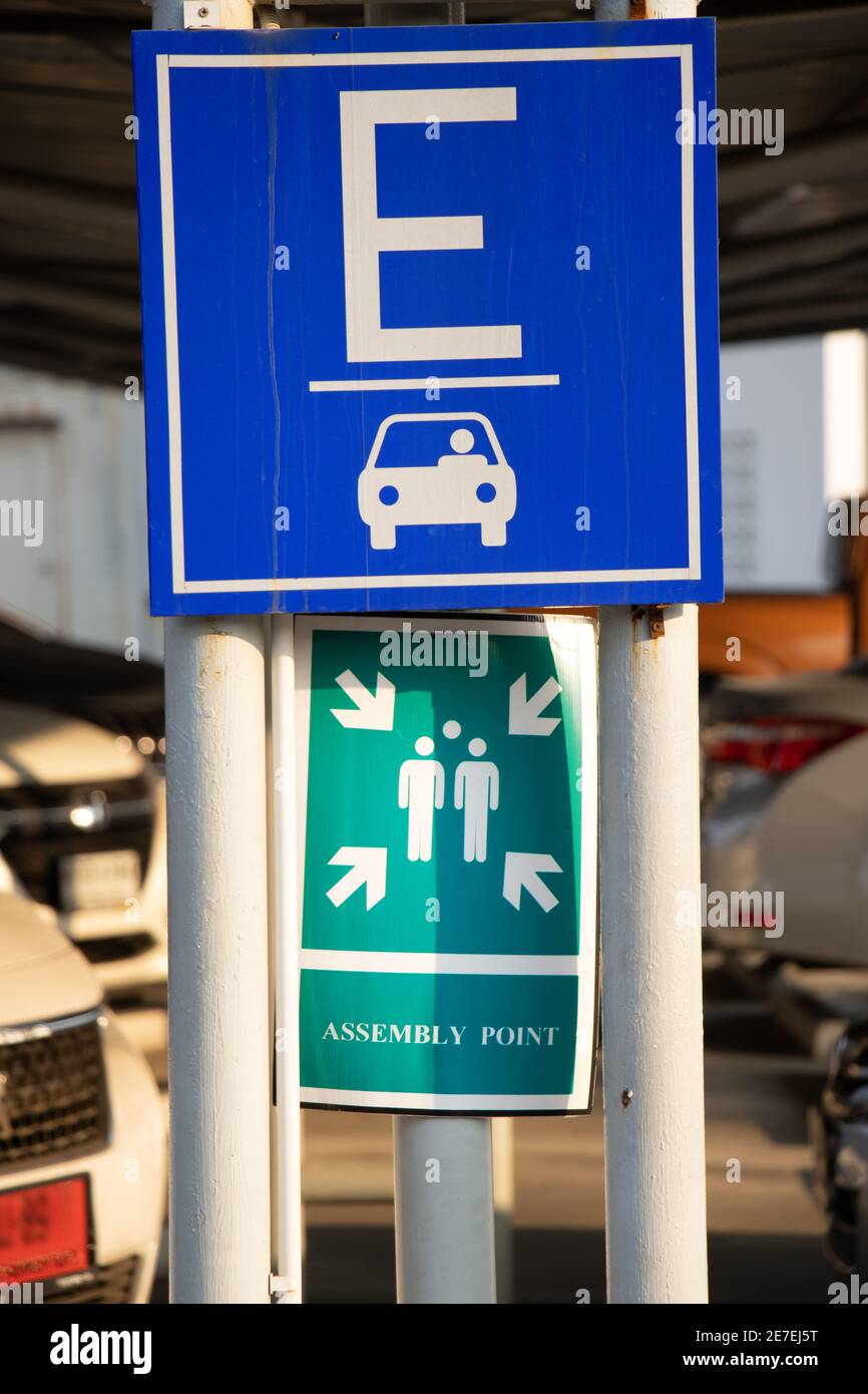 A orientation sign with the letter for identification a row of parked ...