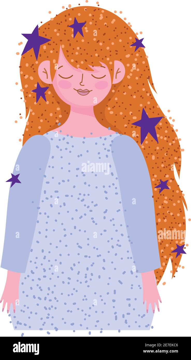 young beautiful woman with stars cartoon vector illustration Stock ...