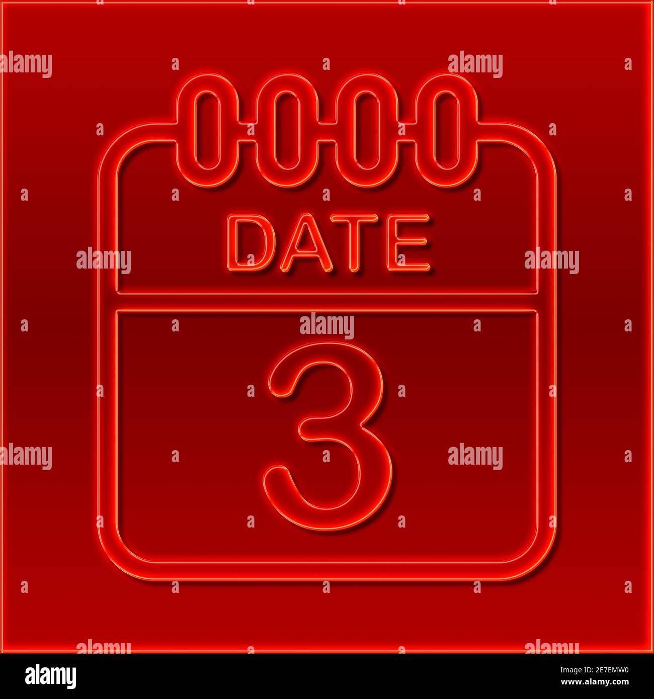 A calendar in the design of a red neon sign shows the date 3 Stock ...