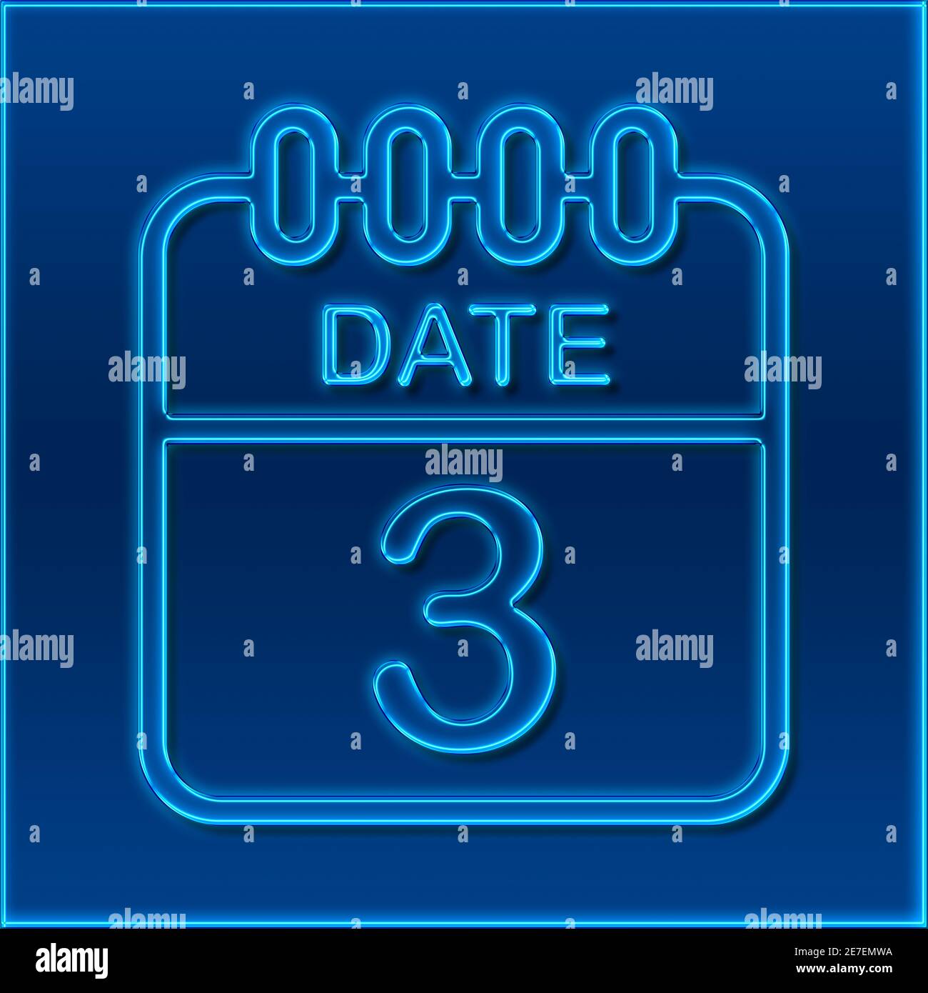 A calendar in the design of a blue neon sign shows the date 3 Stock ...