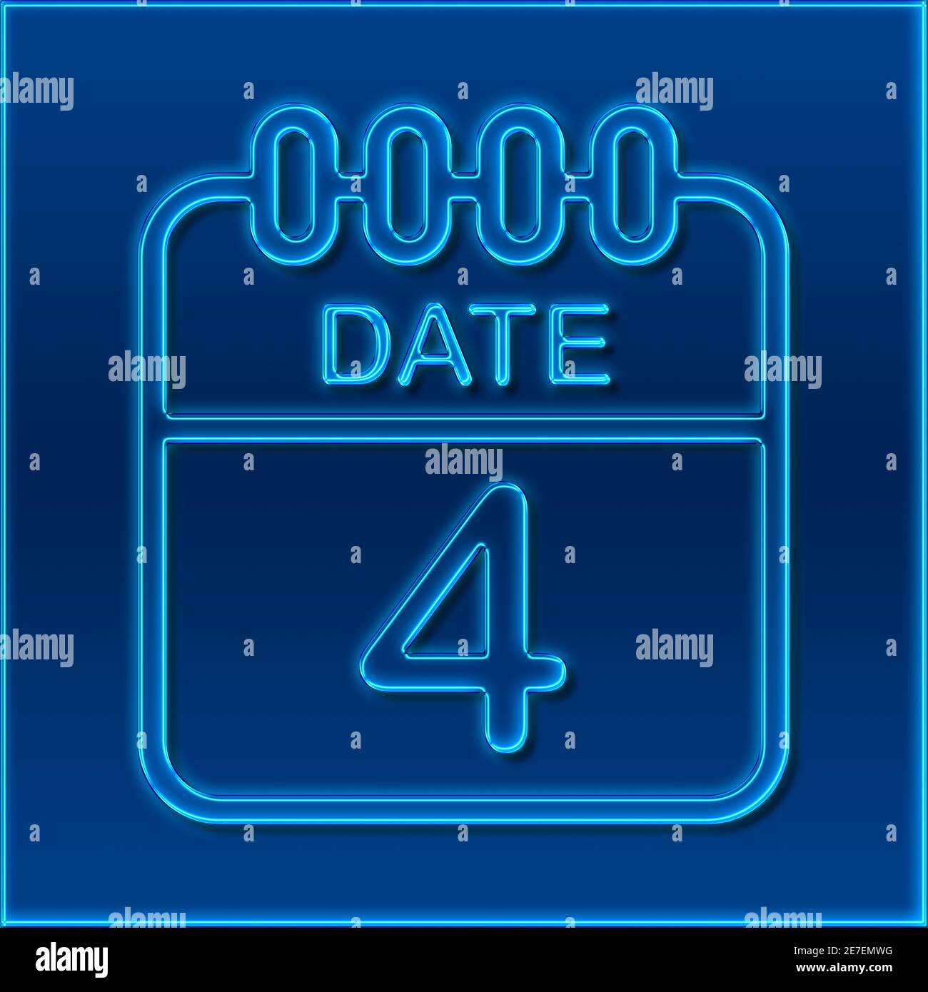 A calendar in the design of a blue neon sign shows the date 4 Stock ...