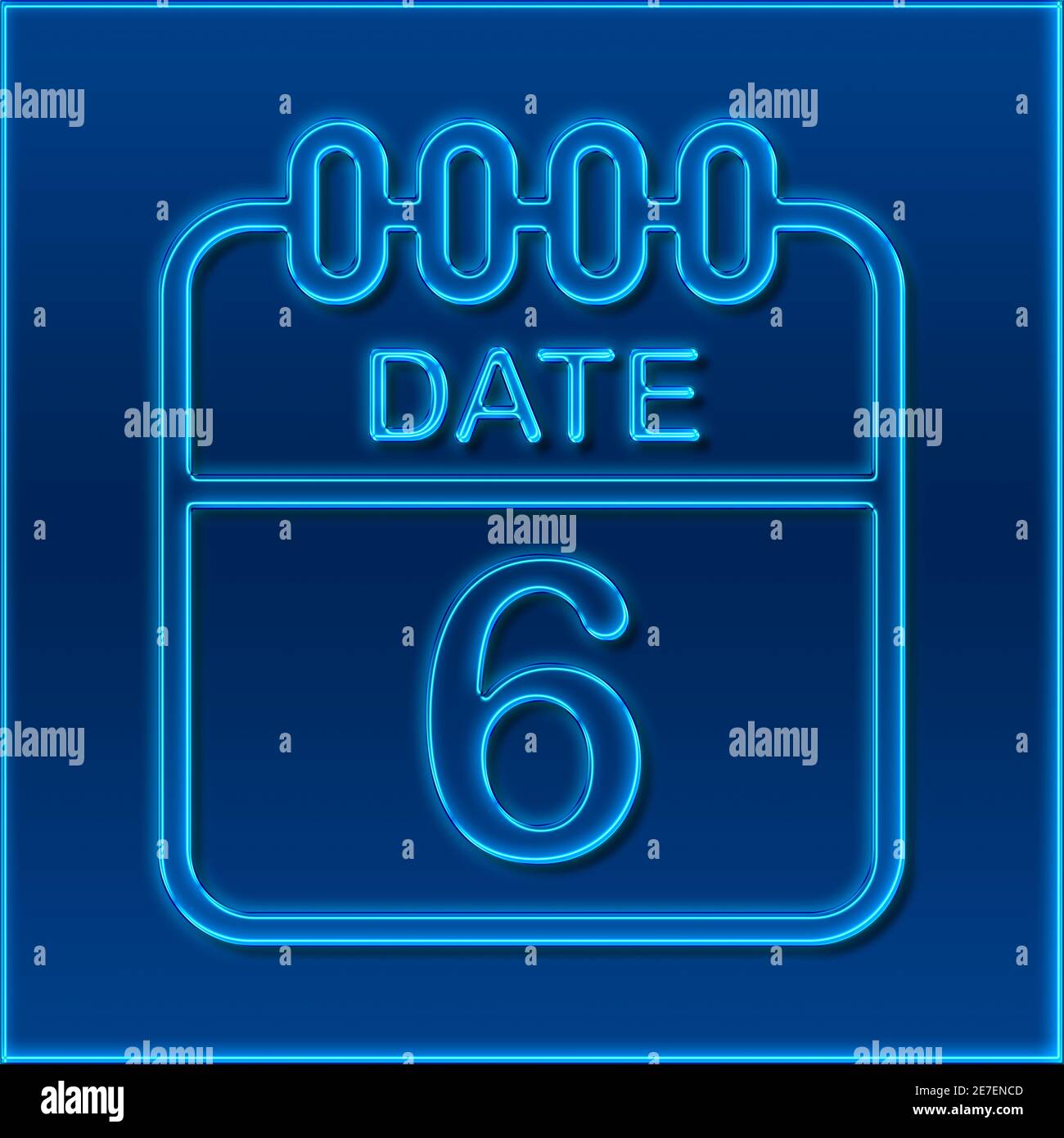 A calendar in the design of a blue neon sign shows the date 6 Stock ...