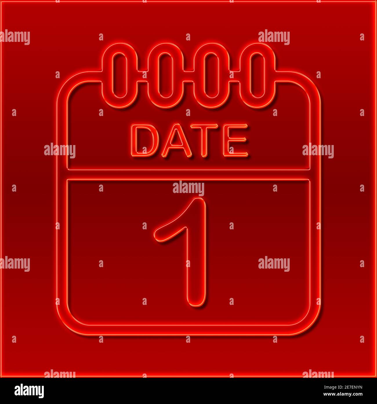 A calendar in the design of a red neon sign shows the date 1 Stock ...