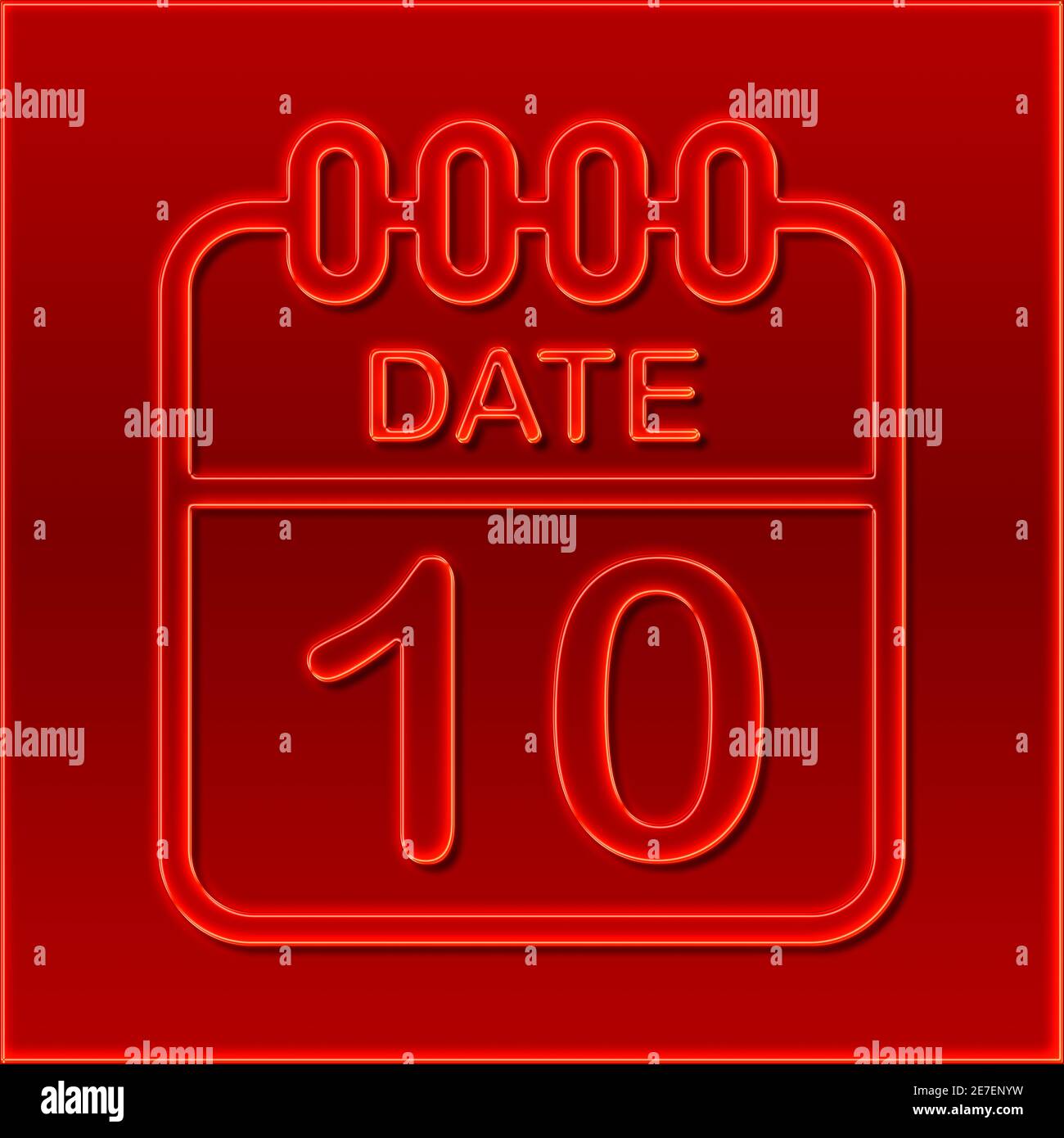 A calendar in the design of a red neon sign shows the date 10 Stock ...