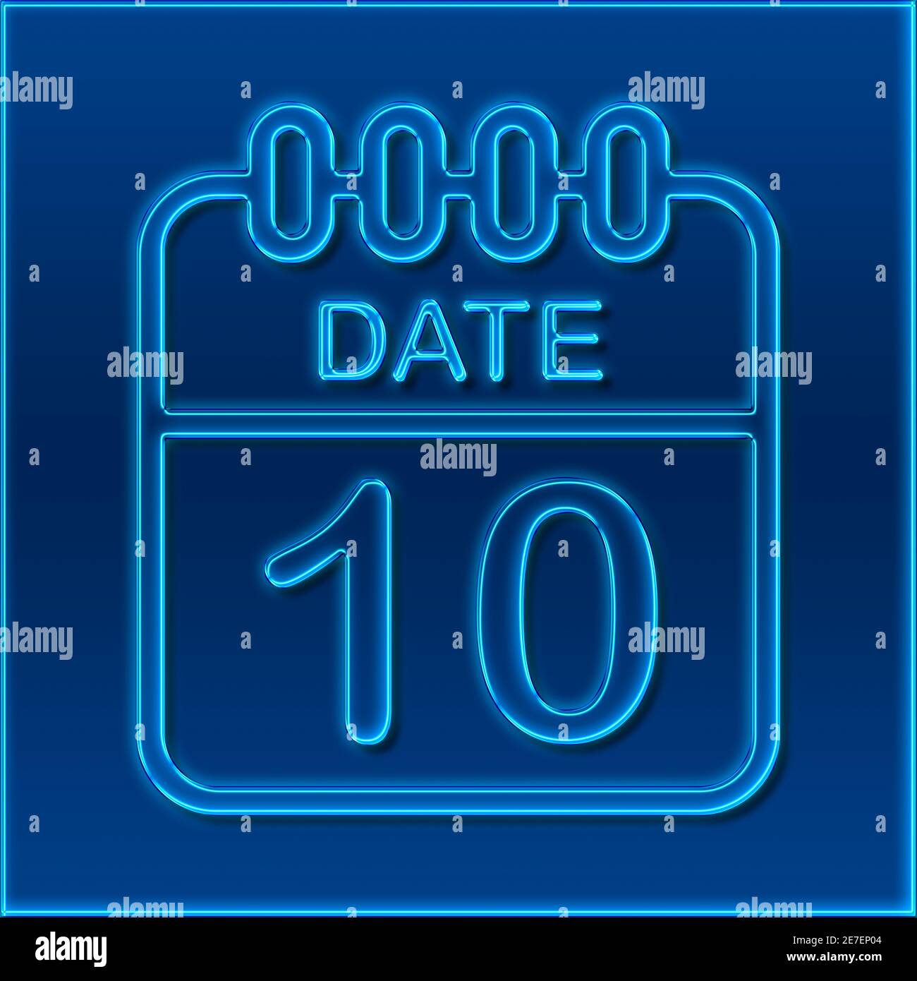 A calendar in the design of a blue neon sign shows the date 10 Stock ...