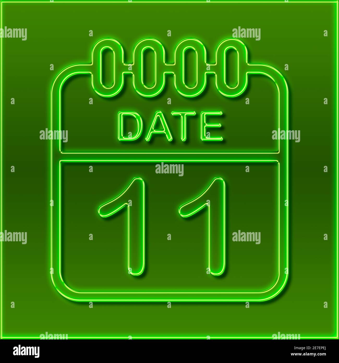 A calendar in the design of a green neon sign shows the date 11 Stock ...