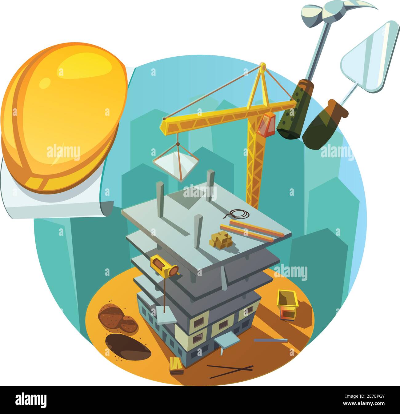 Construction concept with retro style working tools and machinery ...