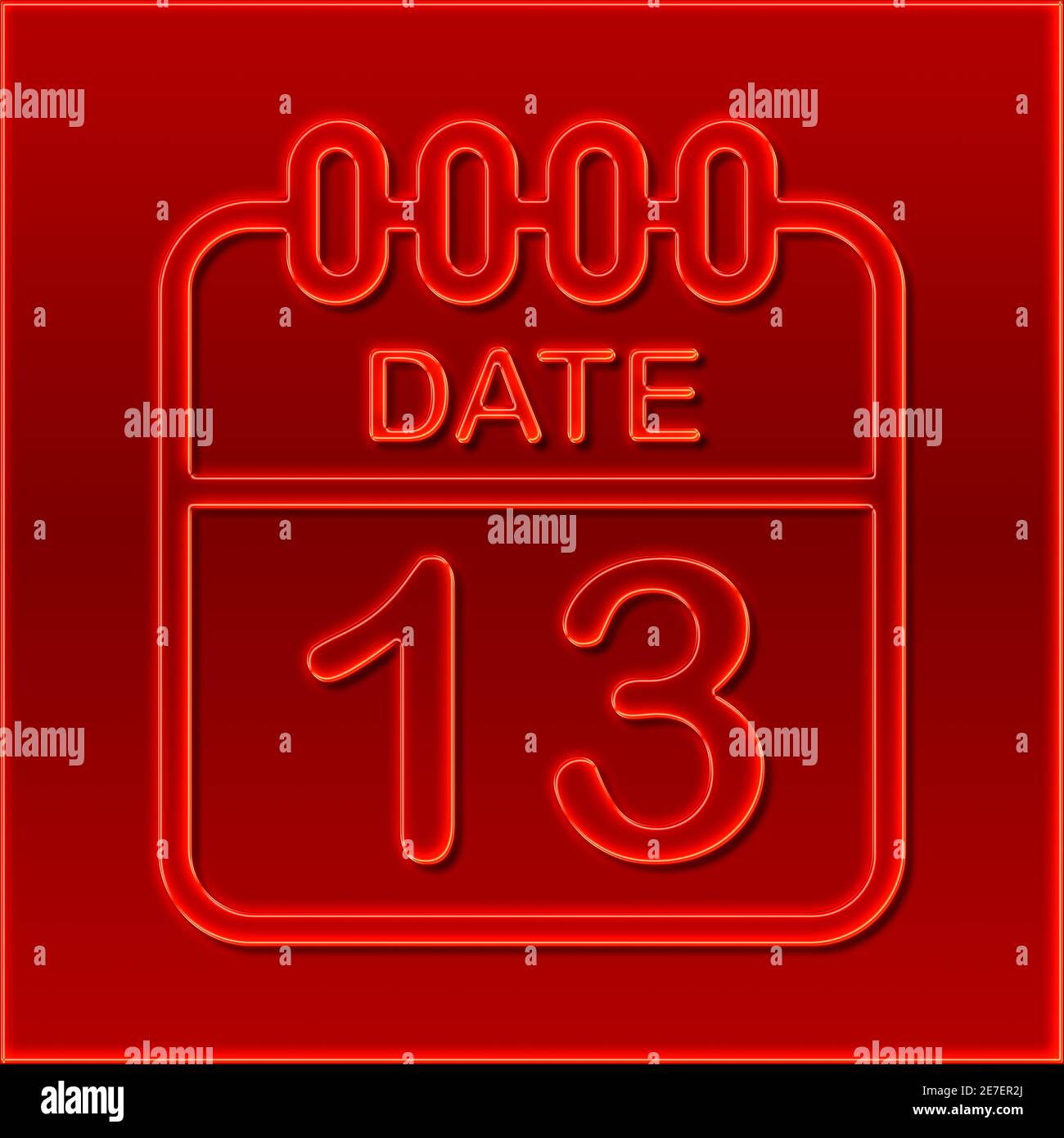 A calendar in the design of a red neon sign shows the date 13 Stock ...