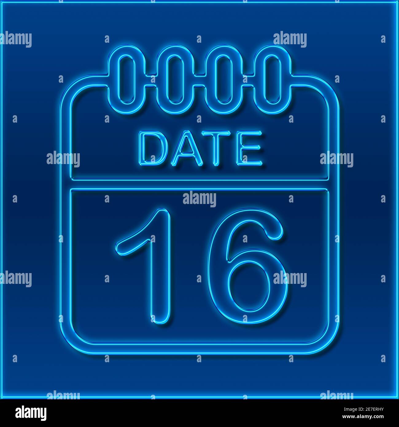 A calendar in the design of a blue neon sign shows the date 16 Stock ...