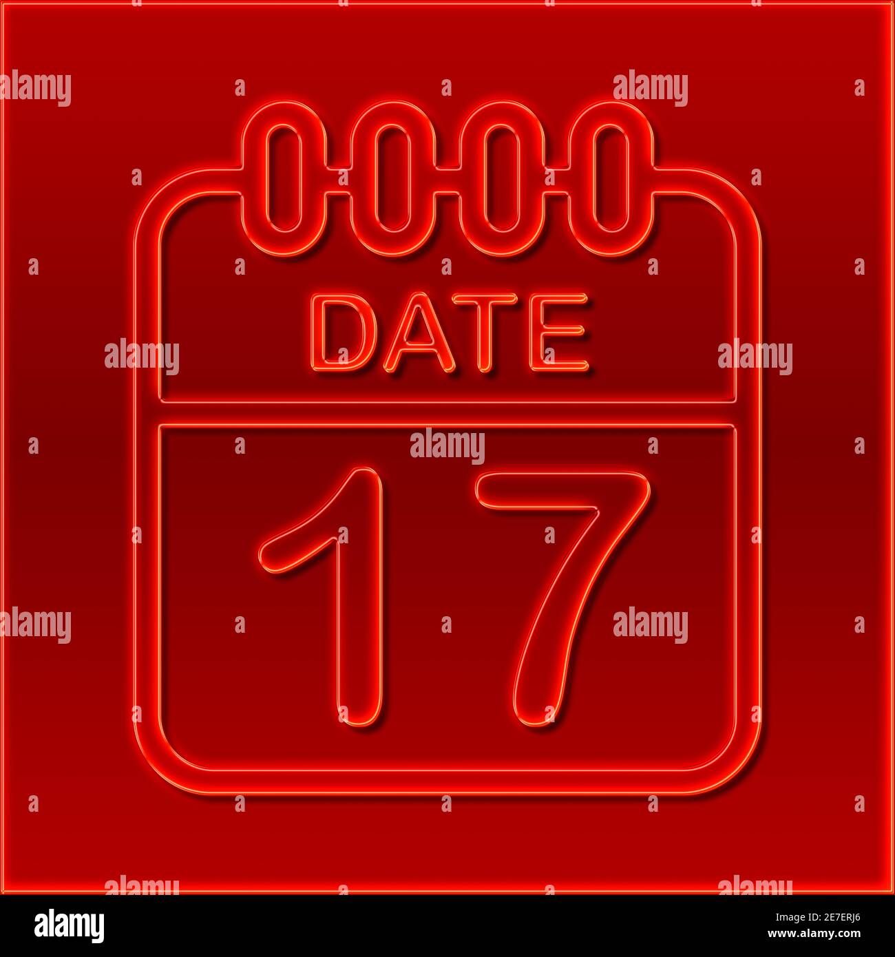 A calendar in the design of a red neon sign shows the date 17 Stock ...
