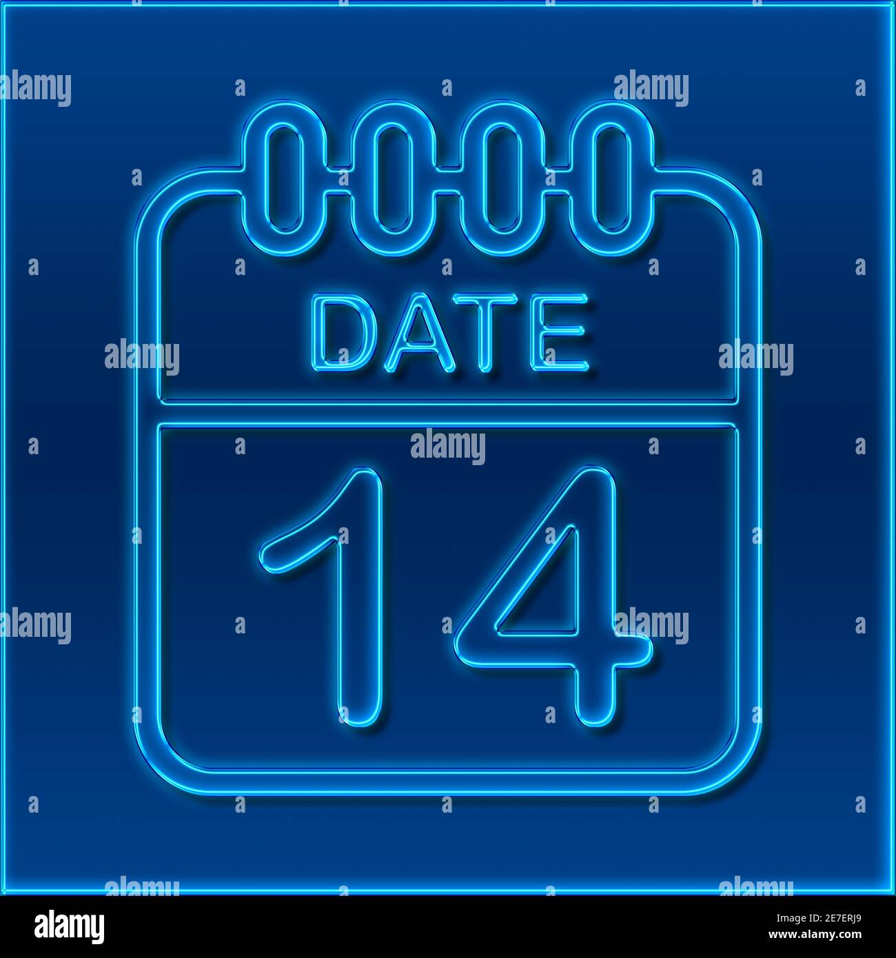 A calendar in the design of a blue neon sign shows the date 14 Stock ...