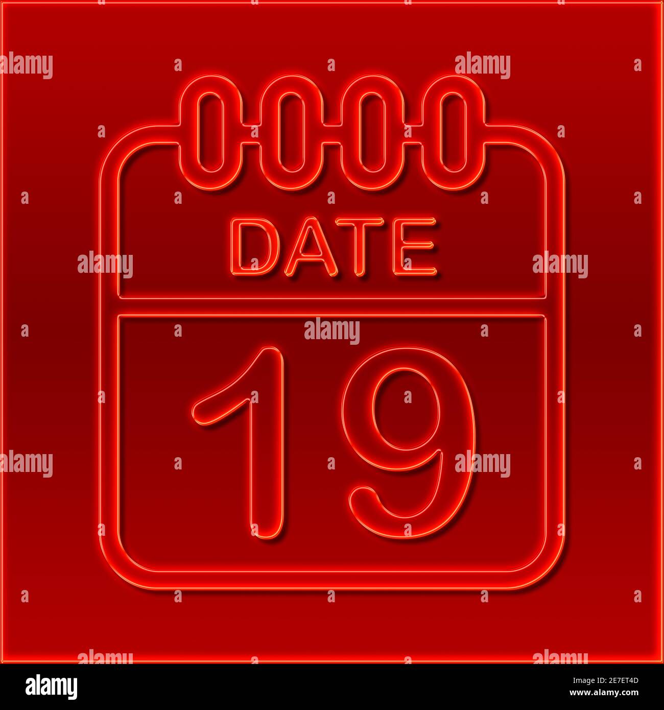 A calendar in the design of a red neon sign shows the date 19 Stock ...