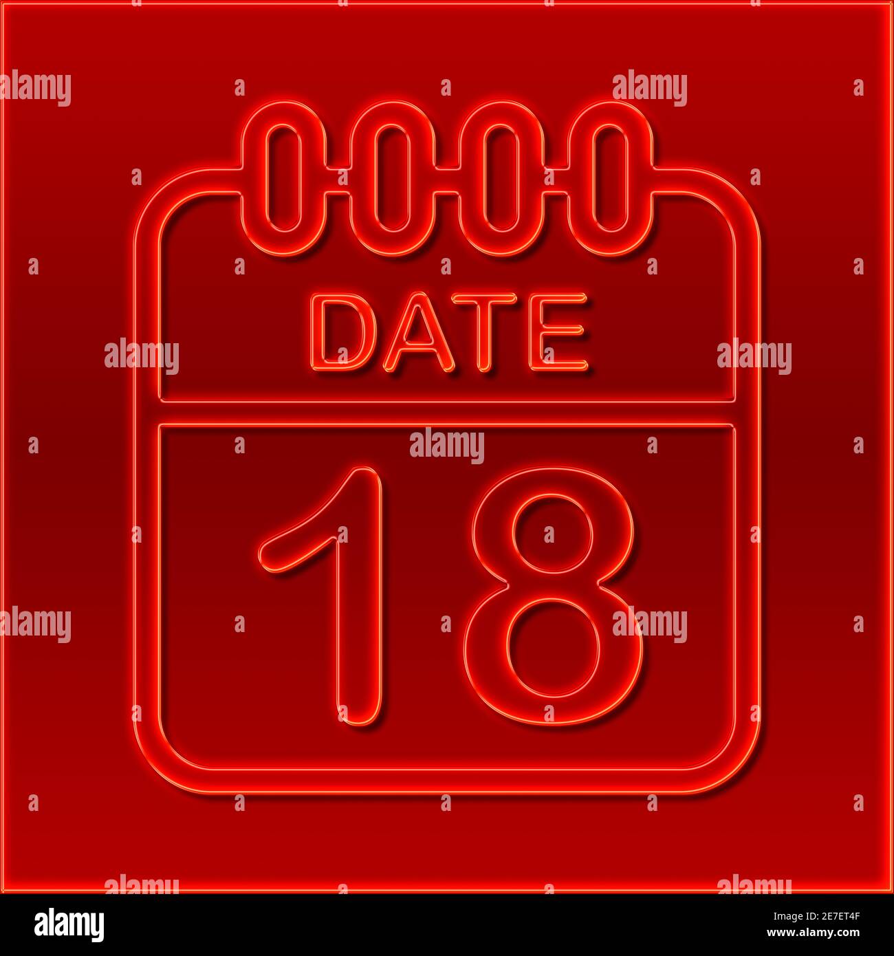 A calendar in the design of a red neon sign shows the date 18 Stock ...