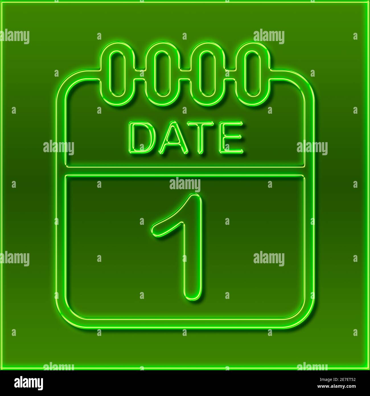 A calendar in the design of a green neon sign shows the date 1 Stock ...