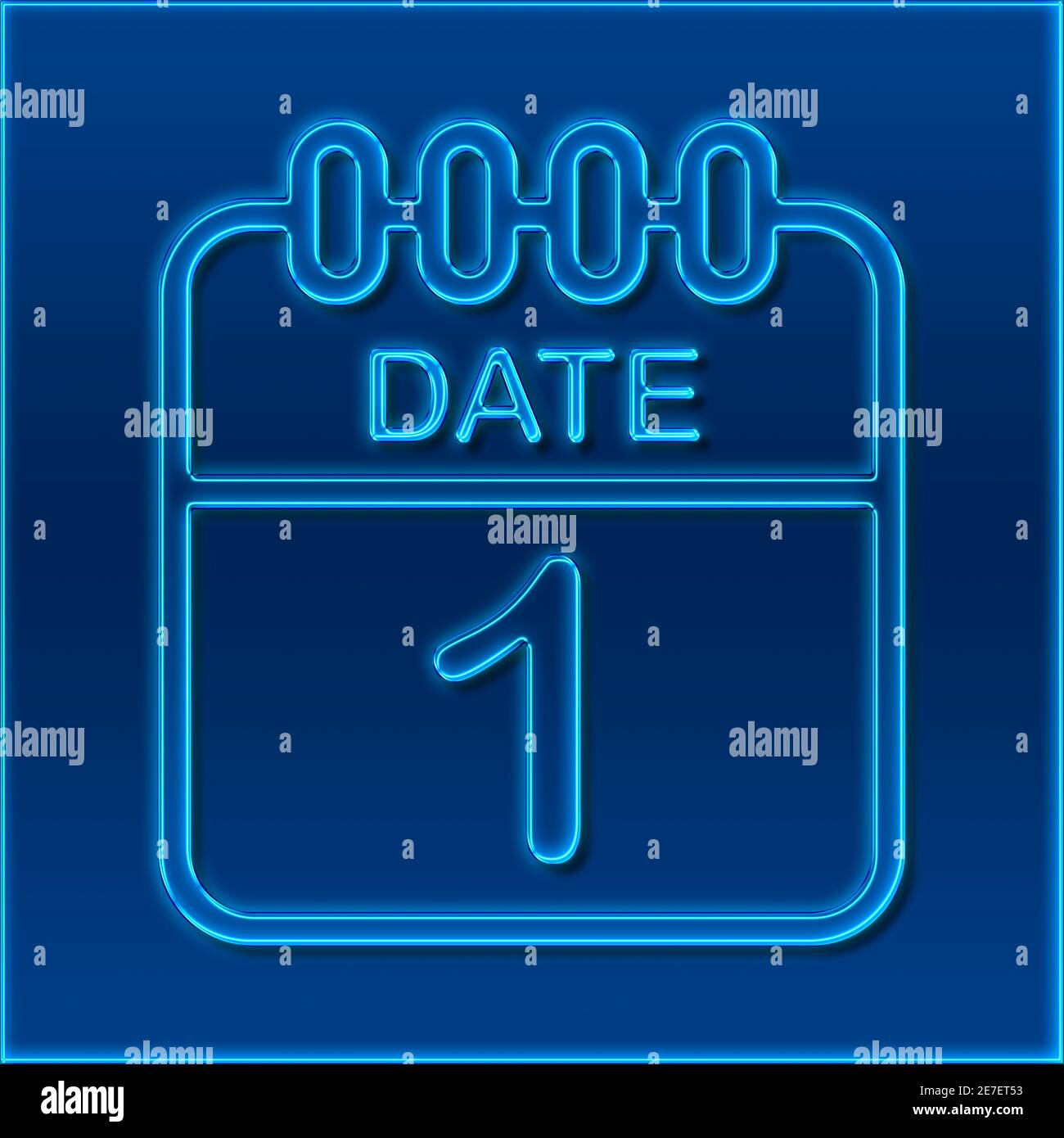 A calendar in the design of a blue neon sign shows the date 1 Stock ...