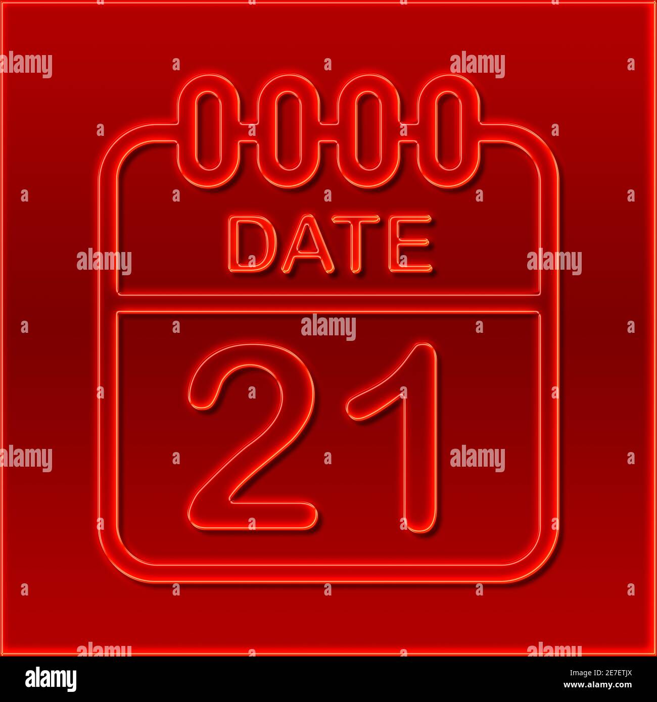 A calendar in the design of a red neon sign shows the date 21 Stock ...