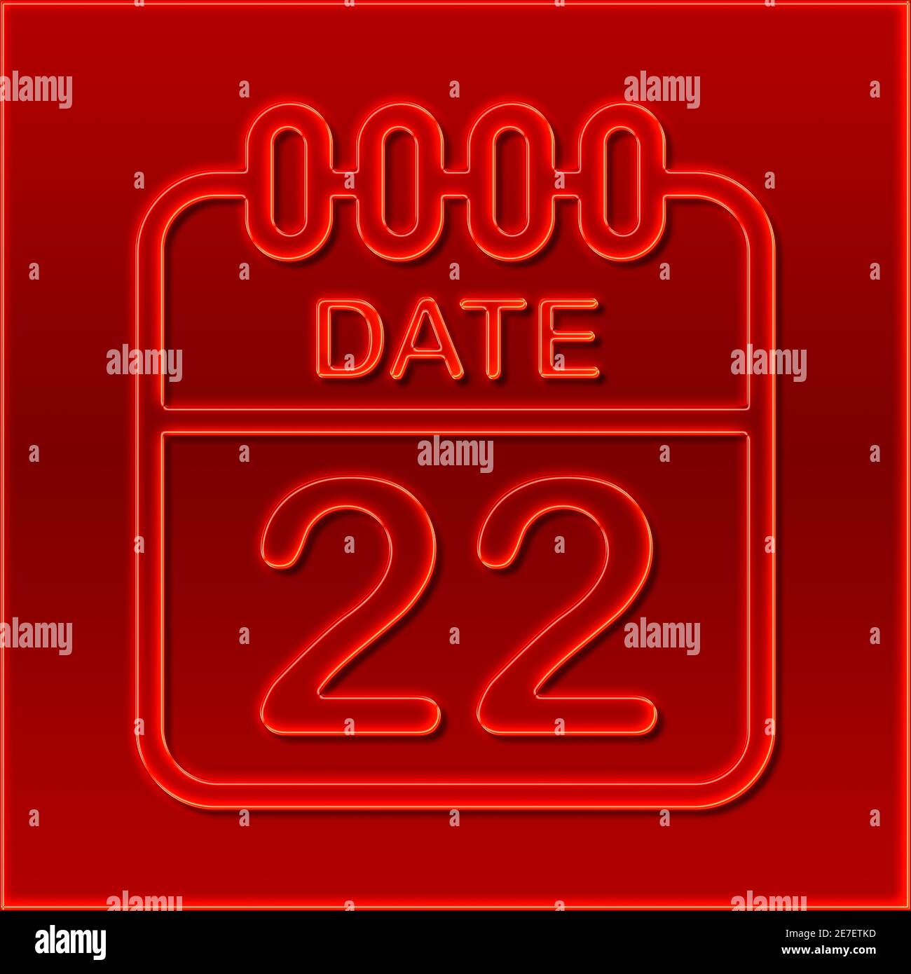 A calendar in the design of a red neon sign shows the date 22 Stock ...