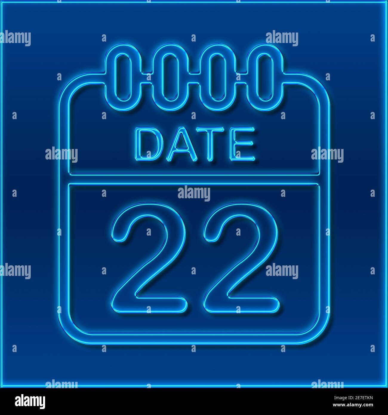 A calendar in the design of a blue neon sign shows the date 22 Stock ...